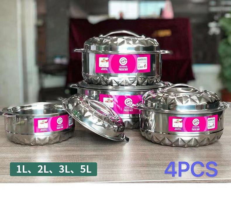 Stainless Steel Insulated Hot Pot Set – 4pcs Food Warmer Containers